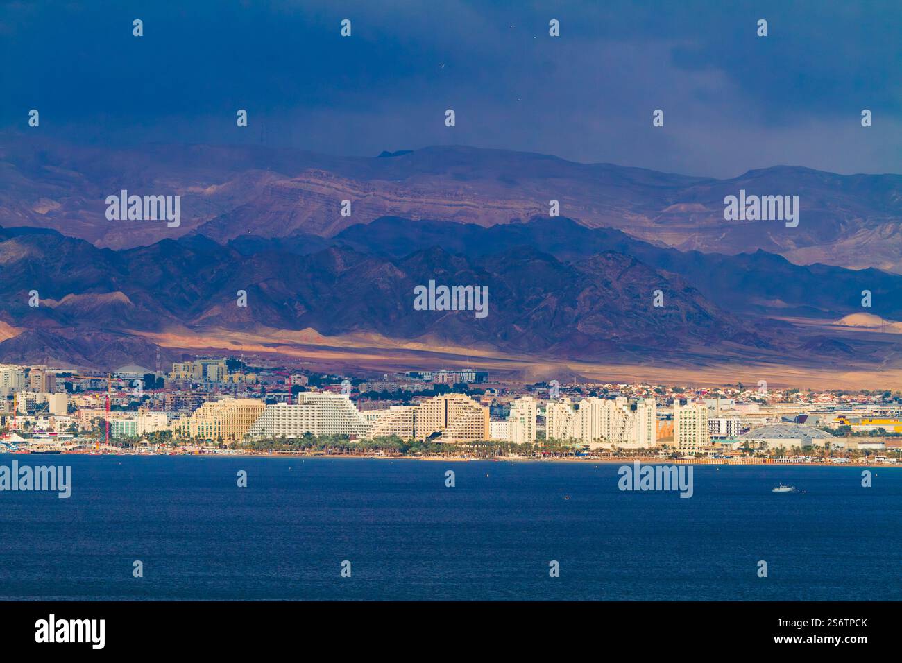 Middle East, Jordan, Aqaba, Gulf of Aqaba, Israeli coasts seen from ...