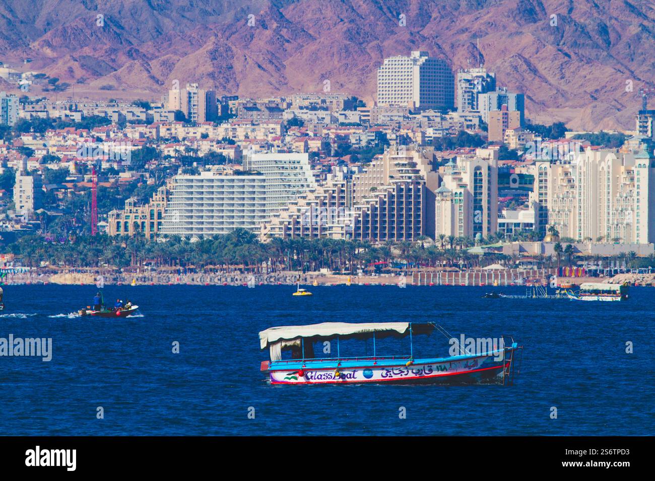 Middle East, Jordan, Aqaba, Gulf of Aqaba, Israeli coasts seen from ...