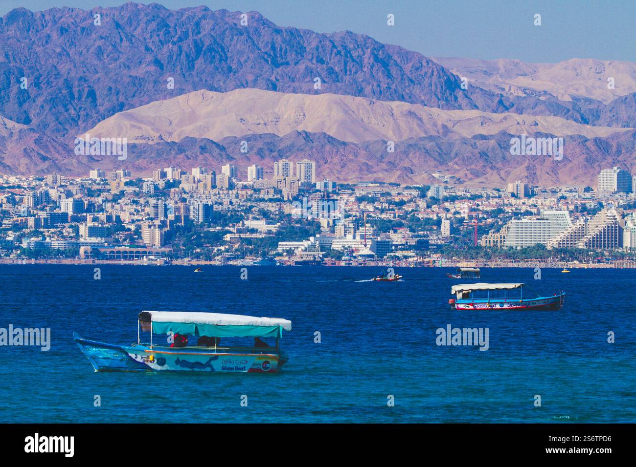 Middle East, Jordan, Aqaba, Gulf of Aqaba, Israeli coasts seen from ...