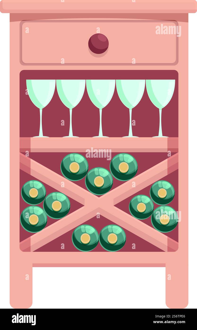 Showcase wine cabinet icon cartoon vector. Bar alcohol. Storage box ...