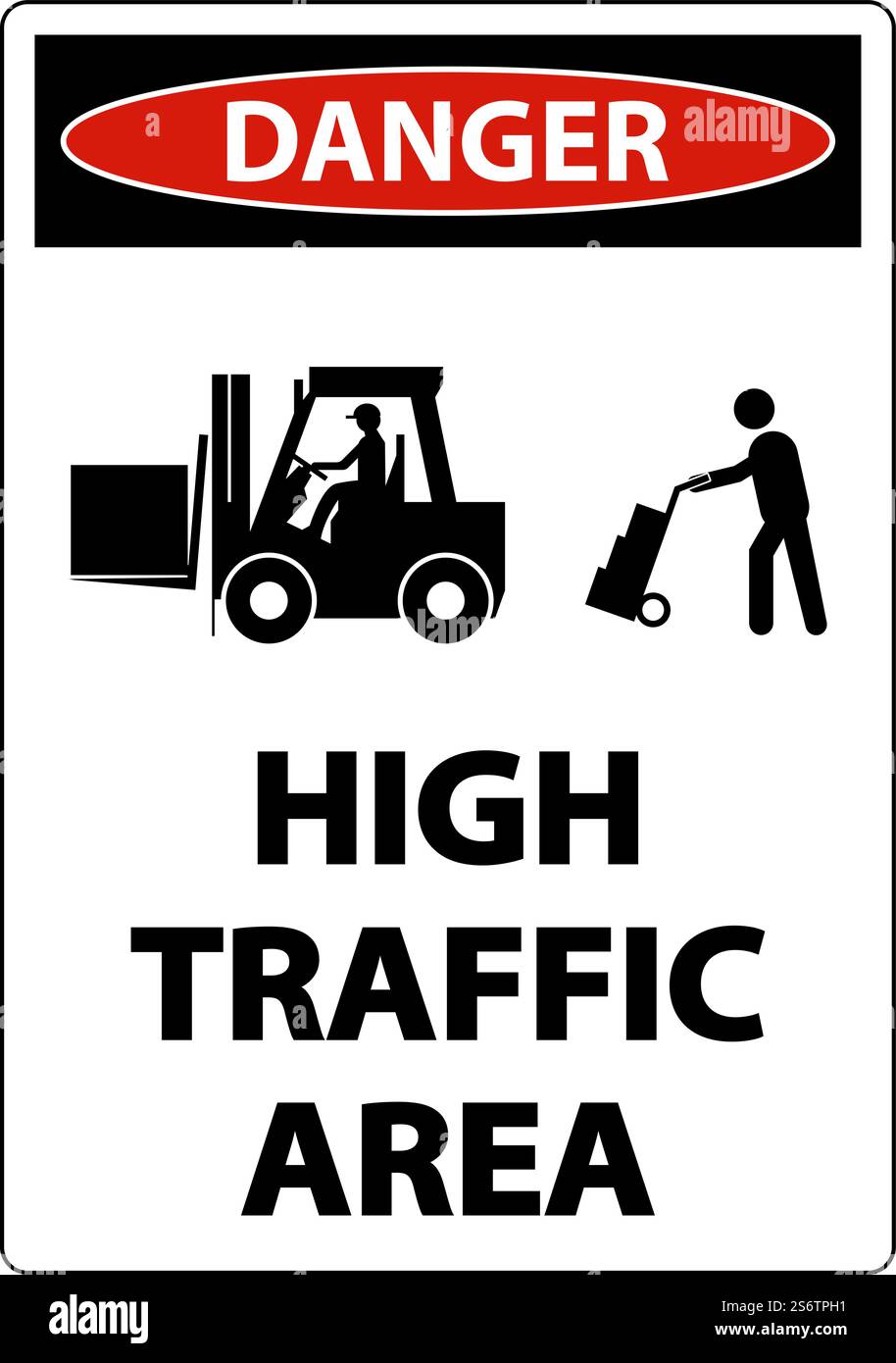 Danger Slow High Traffic Area Sign On White Background Stock Vector ...