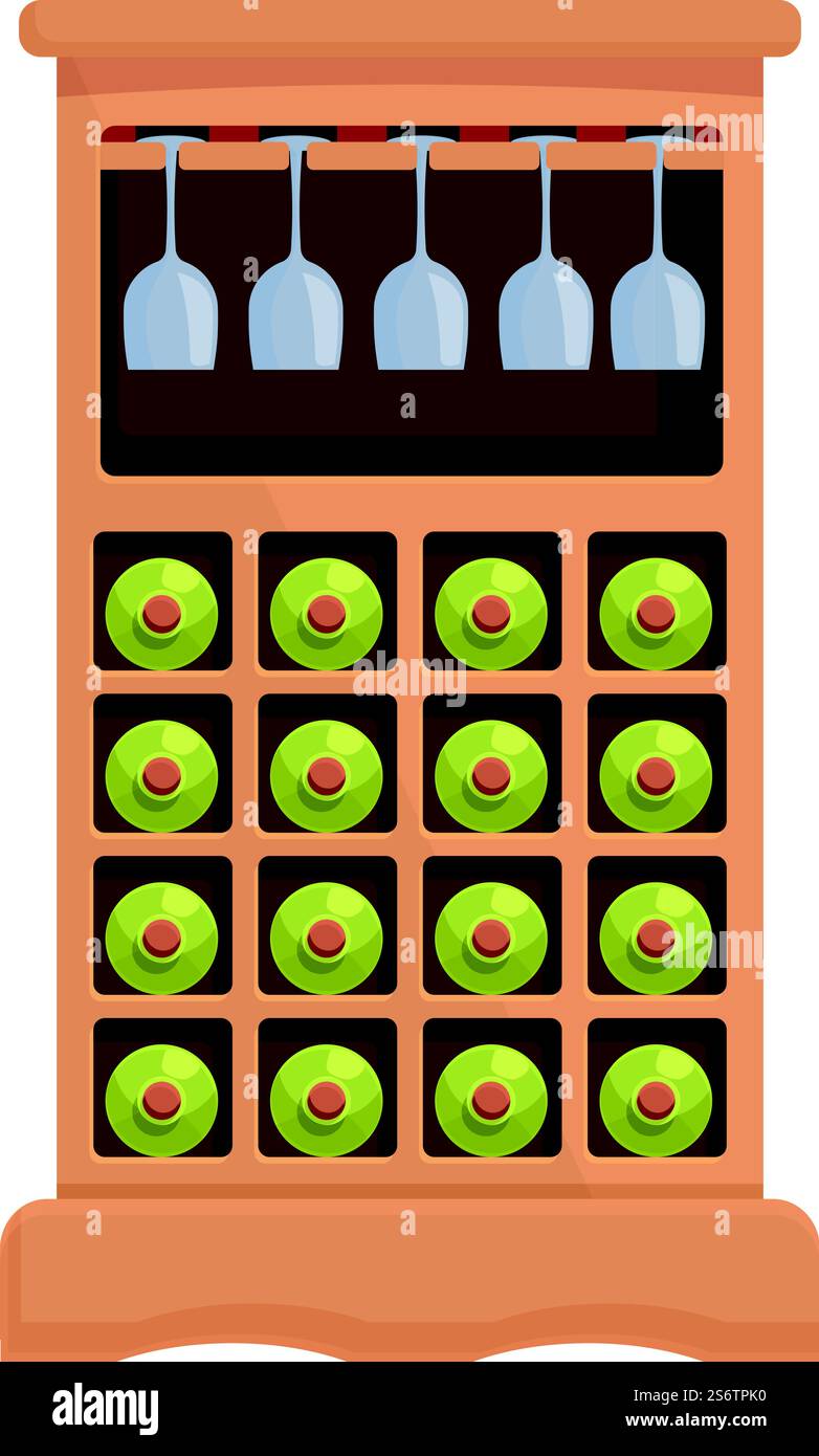Glass wine cabinet icon cartoon vector. Bar alcohol. Shelf wood. Glass ...