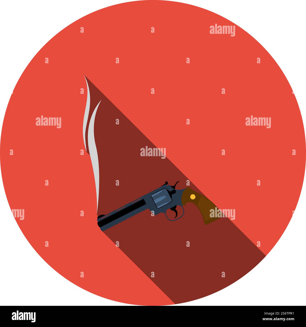 Smoking Revolver Icon. Flat Circle Stencil Design With Long Shadow ...