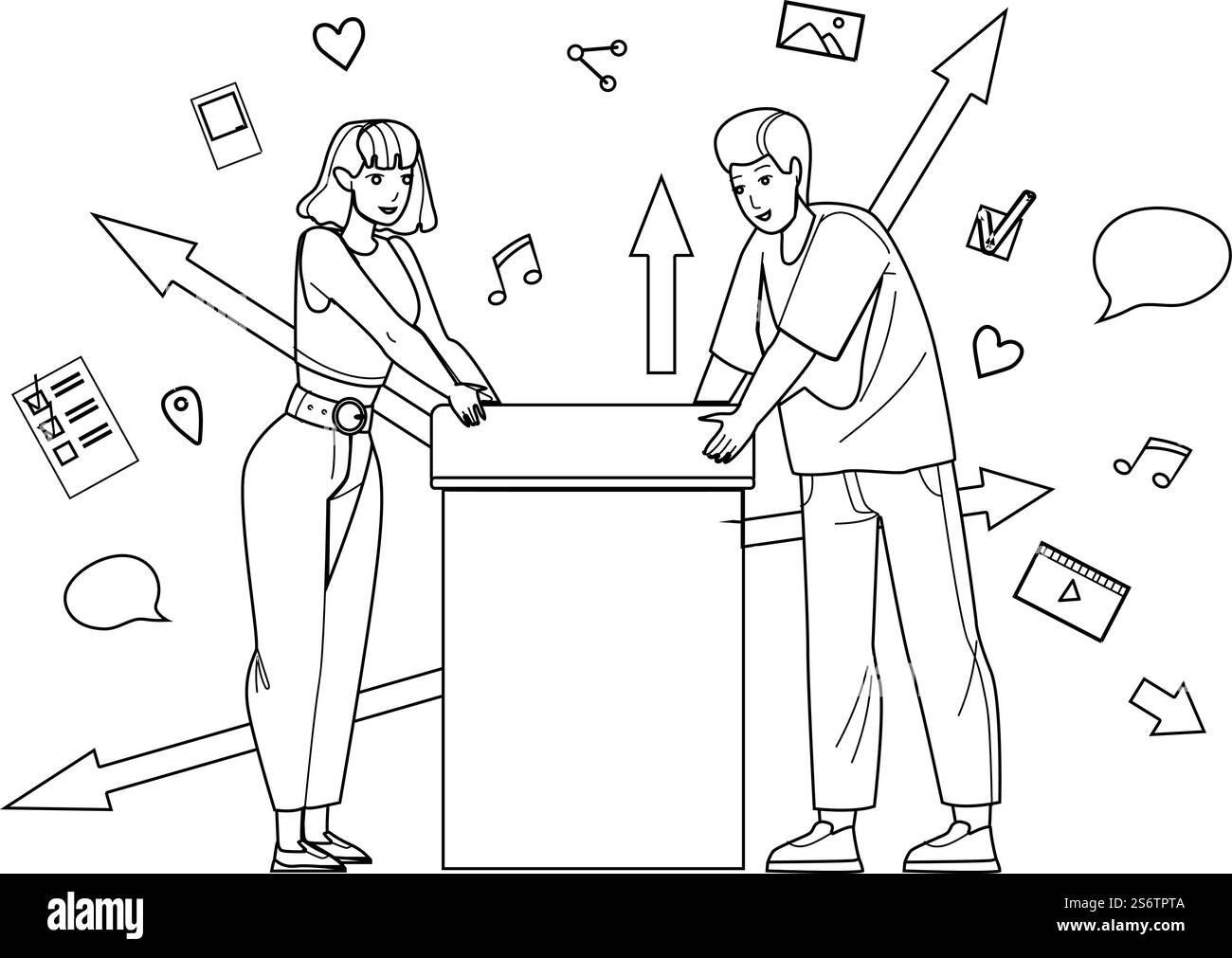 Cross Posting Social Media Marketing Smm Black Line Pencil Drawing ...