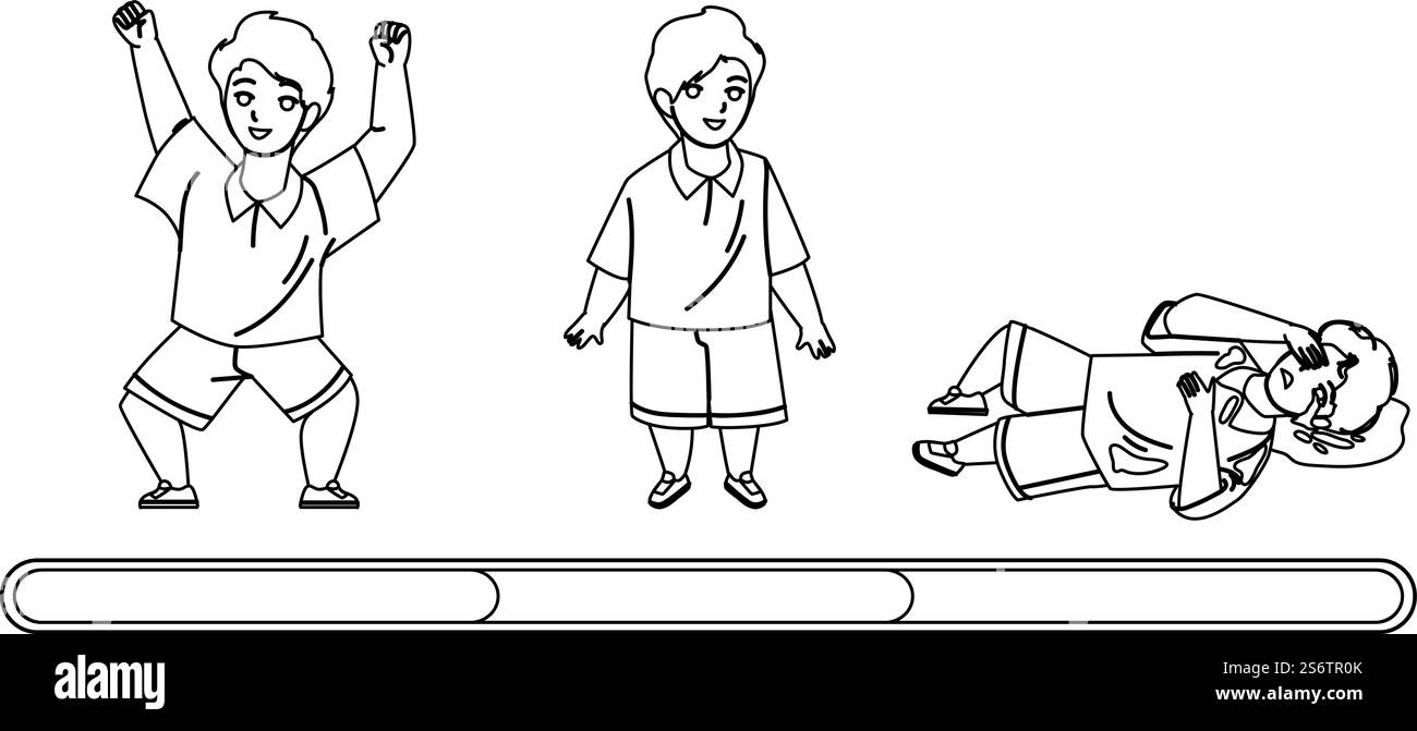 Boy Mood Laughing, Smiling And Offended Cry Black Line Pencil Drawing ...