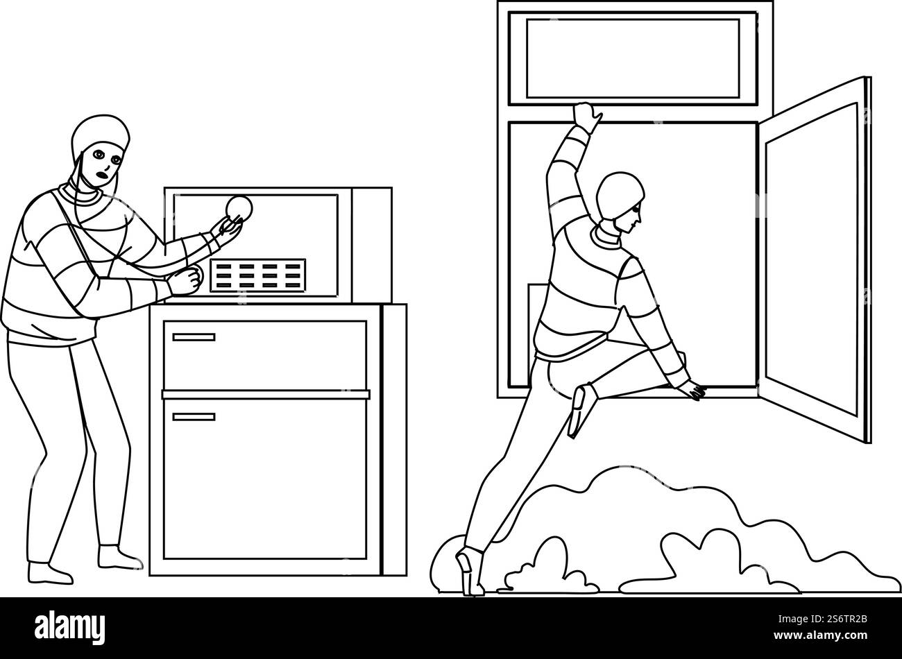 Burglars Robbing House Wearing Balaclava Black Line Pencil Drawing ...