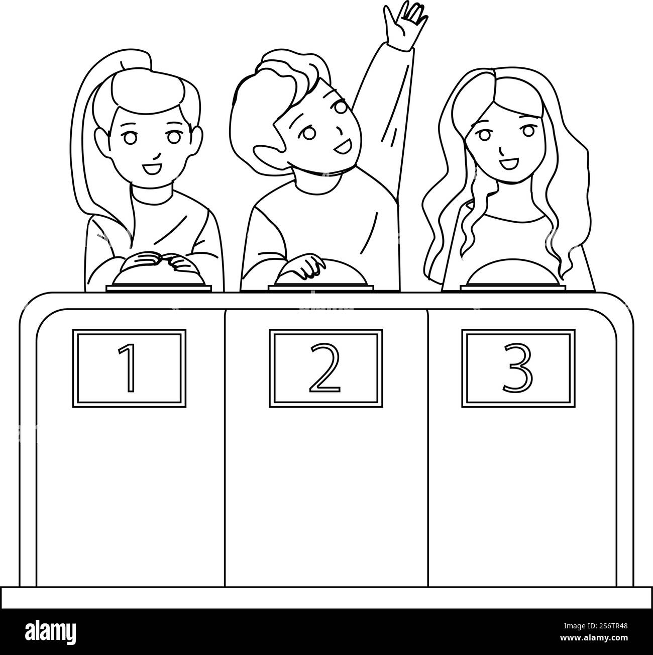 Kids Quiz Playing Intelligent Boy And Girl Black Line Pencil Drawing ...