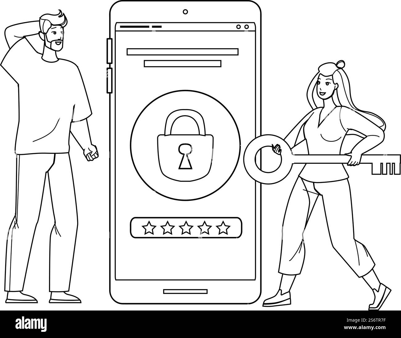 Password And Login Device Security System Black Line Pencil Drawing ...