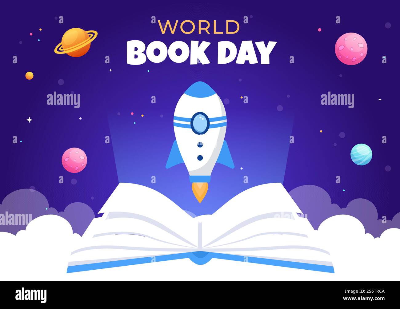 World Book Day Flat Cartoon Background Illustration. Stack of Books to ...