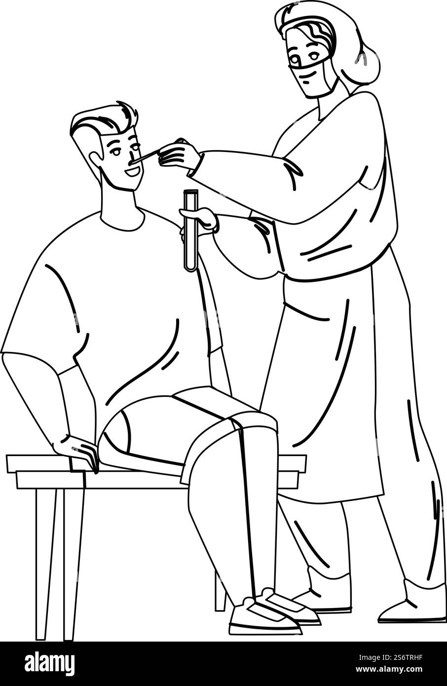Pcr Test From Patient Nose Making Nurser Black Line Pencil Drawing ...