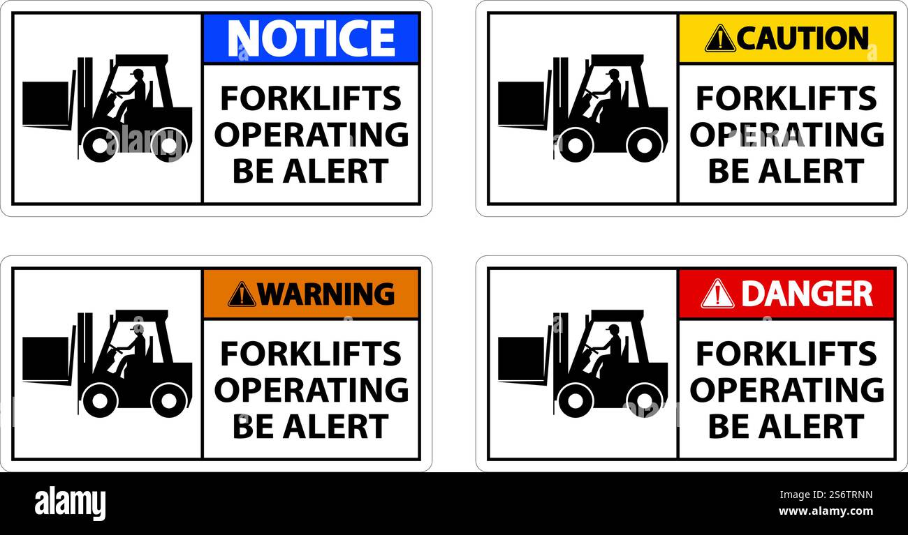 Caution 2-Way Forklifts Operating Sign On White Background Stock Vector ...