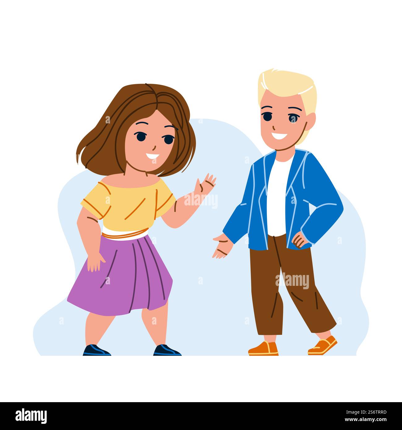 Boy And Girl Kids Talking In Kindergarten Vector. Happy Children ...
