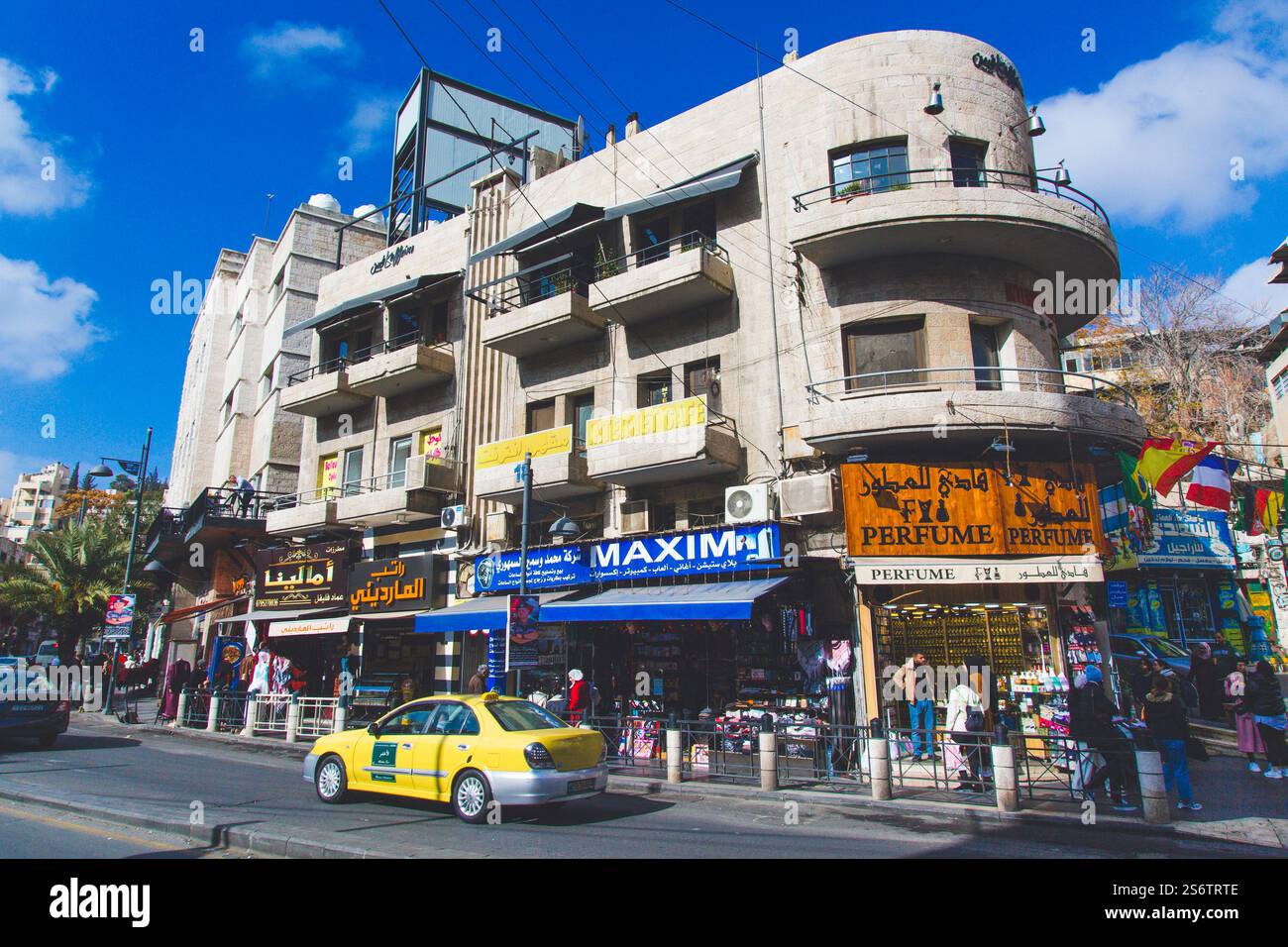 Jordan, Middle East, Amman. Yellow taxi in the Al Balad district Stock ...