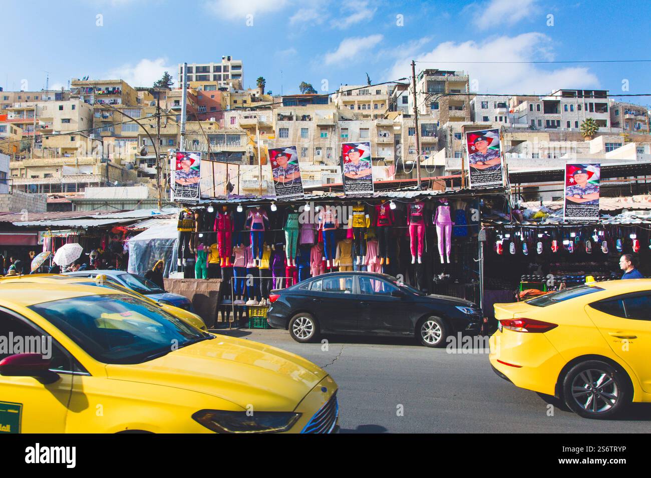 Jordan, Middle East, Amman. Yellow taxi in the Al Balad district Stock ...
