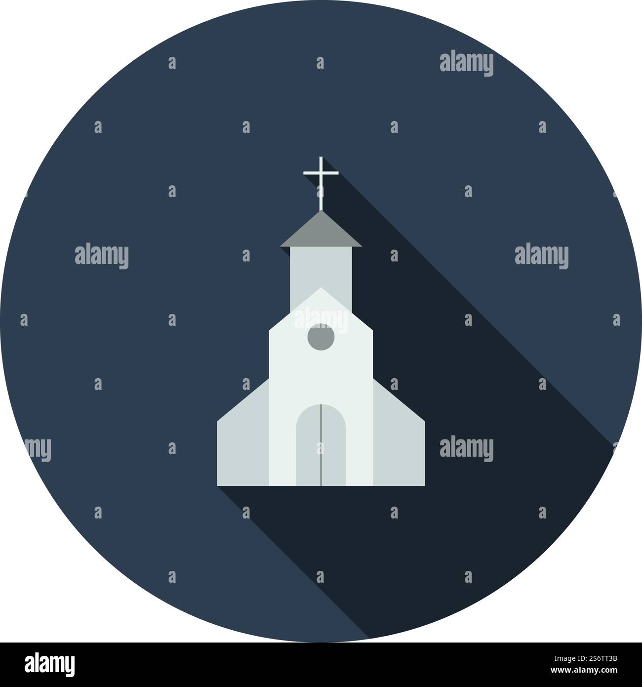 Church Icon. Flat Circle Stencil Design With Long Shadow. Vector ...