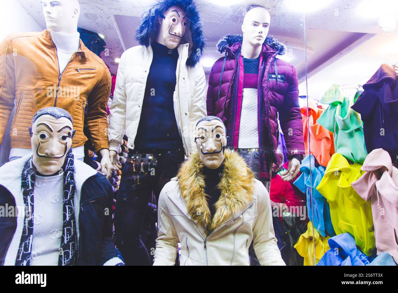 Jordan, Middle East, Amman. Modern showcase with mannequins wearing ...