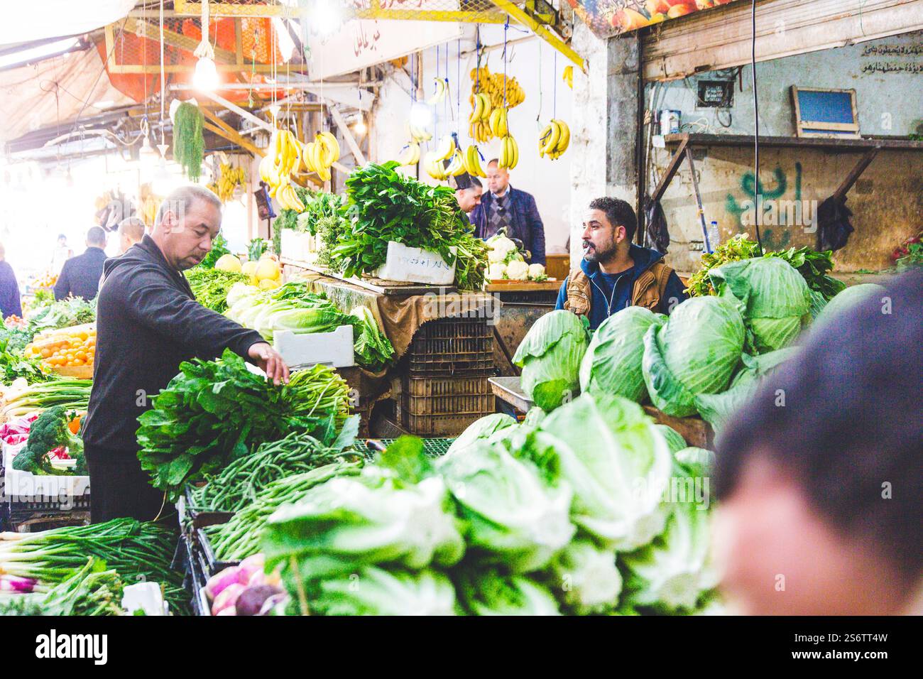 Jordan, Middle East, Amman. Al Balad district, selling vegetables in ...