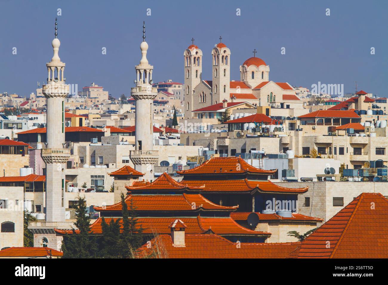Jordan, Middle East, Amman. Taqwa Mosque. Ascension Orthodox Church ...