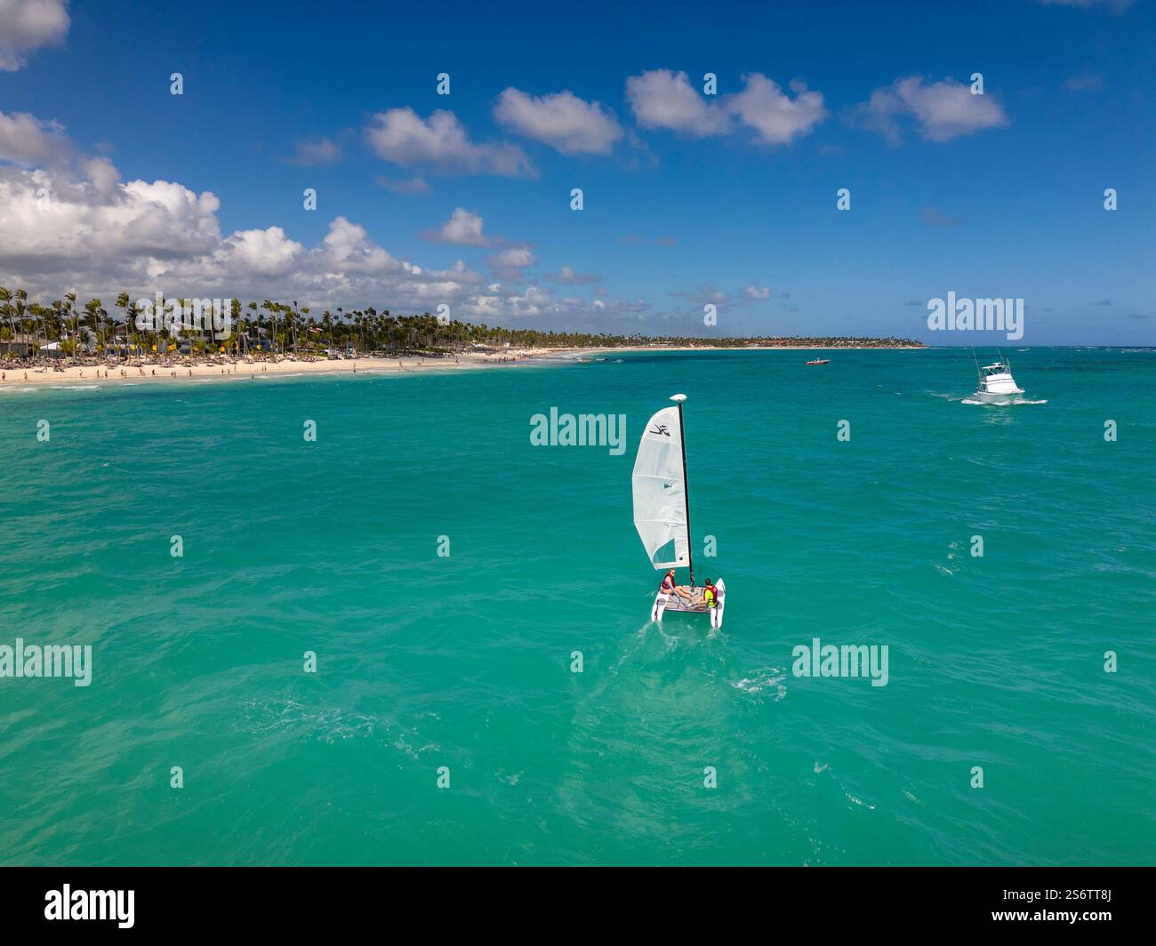 Dominican Republic, Punta Cana. Hobie Cat catamaran on the lagoon Stock ...