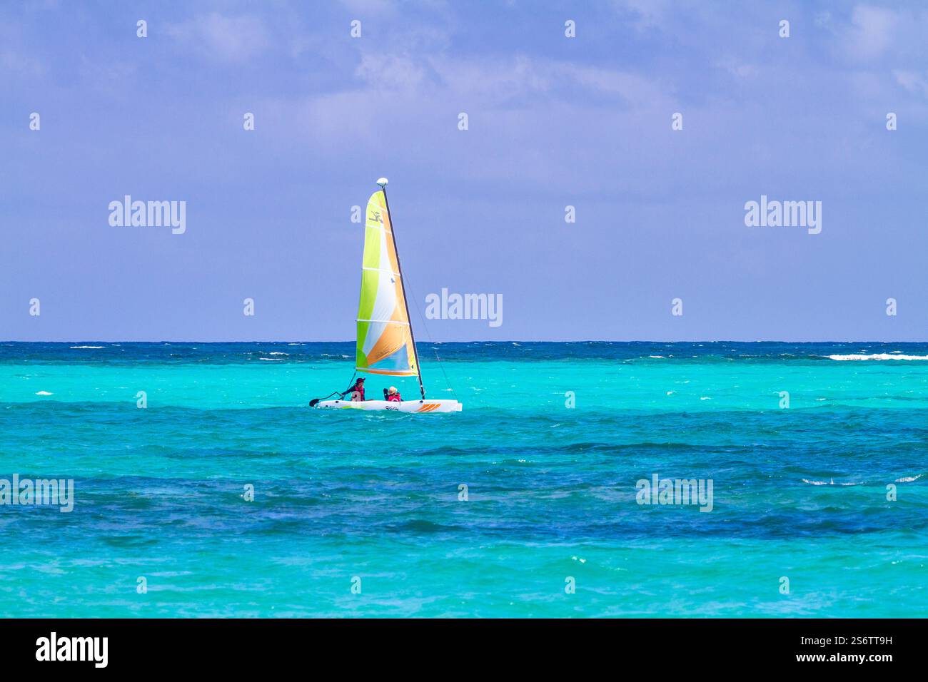 Dominican Republic, Punta Cana. Hobie Cat catamaran on the lagoon Stock ...