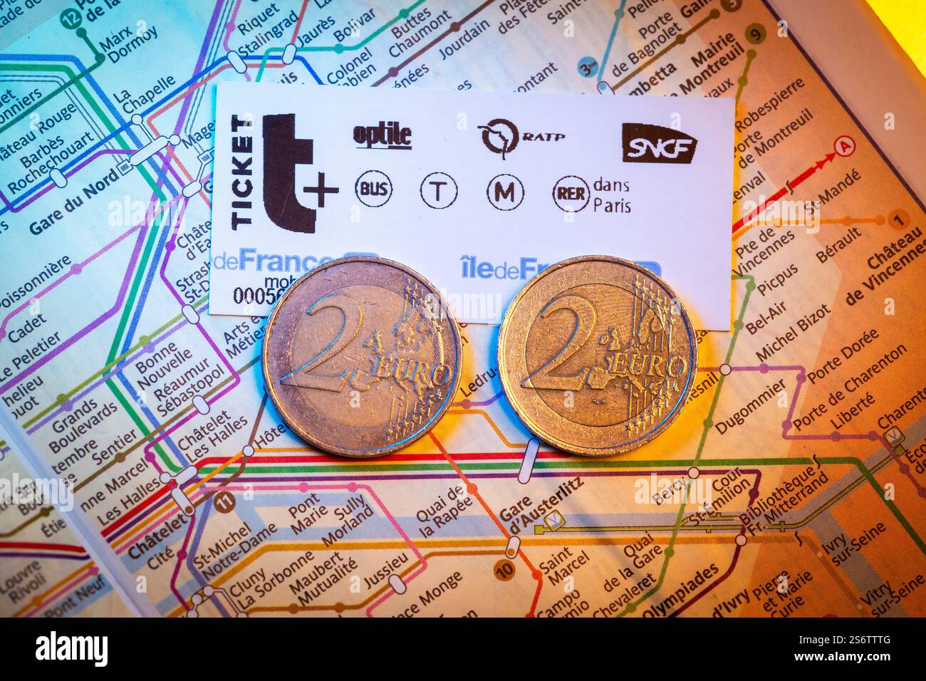 Still life on the theme of the 4 Euro metro ticket during the Paris ...