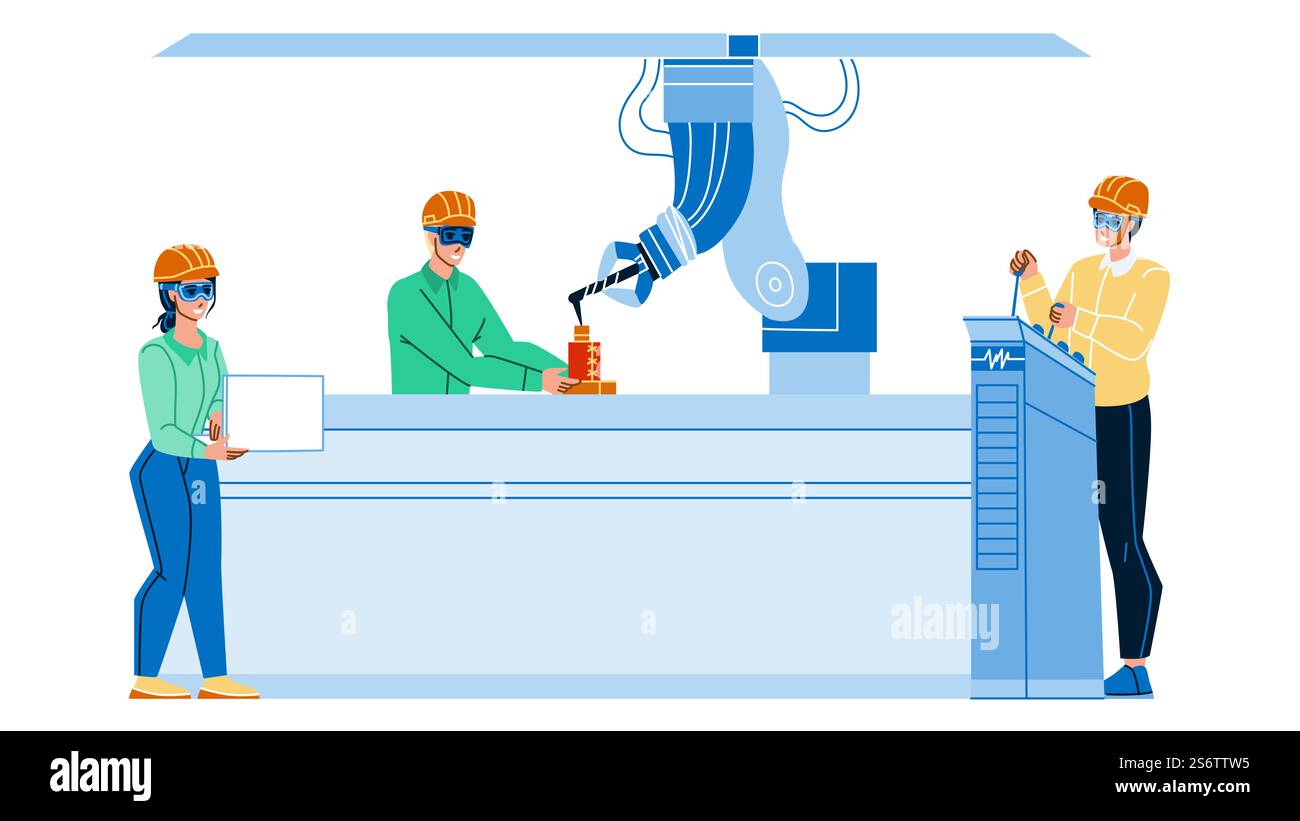 Industrial Production Controlling Workers Vector. Industrial Production ...