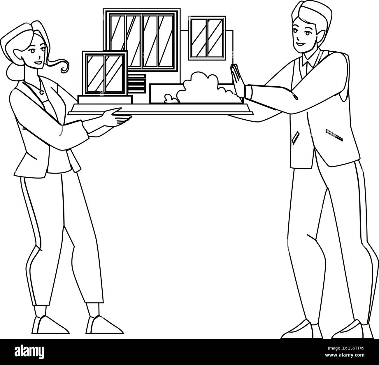 Architectural Model Presenting Architects Black Line Pencil Drawing ...