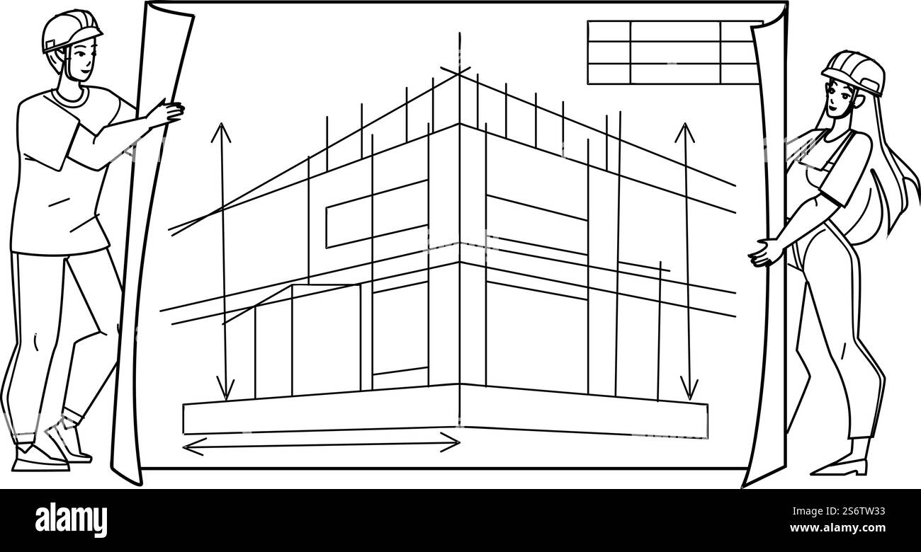 Architectural Project Develop Engineers Black Line Pencil Drawing ...