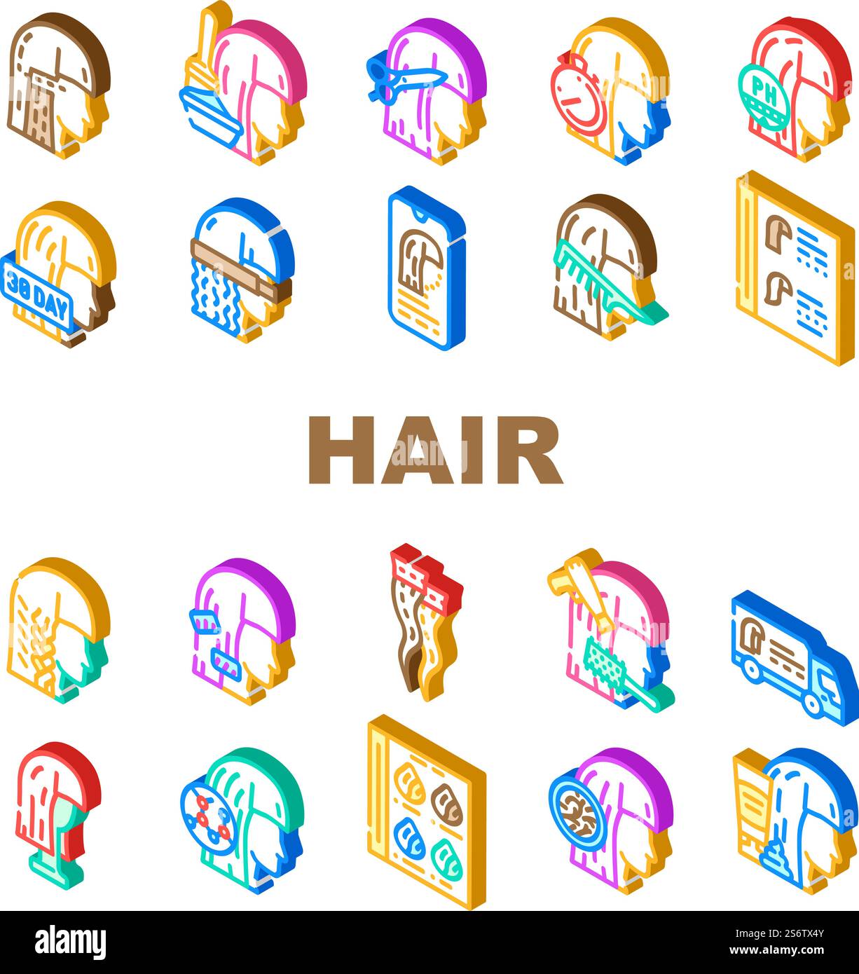 Hair Salon Hairstyle Service Icons Set Vector. Hair Painting And ...