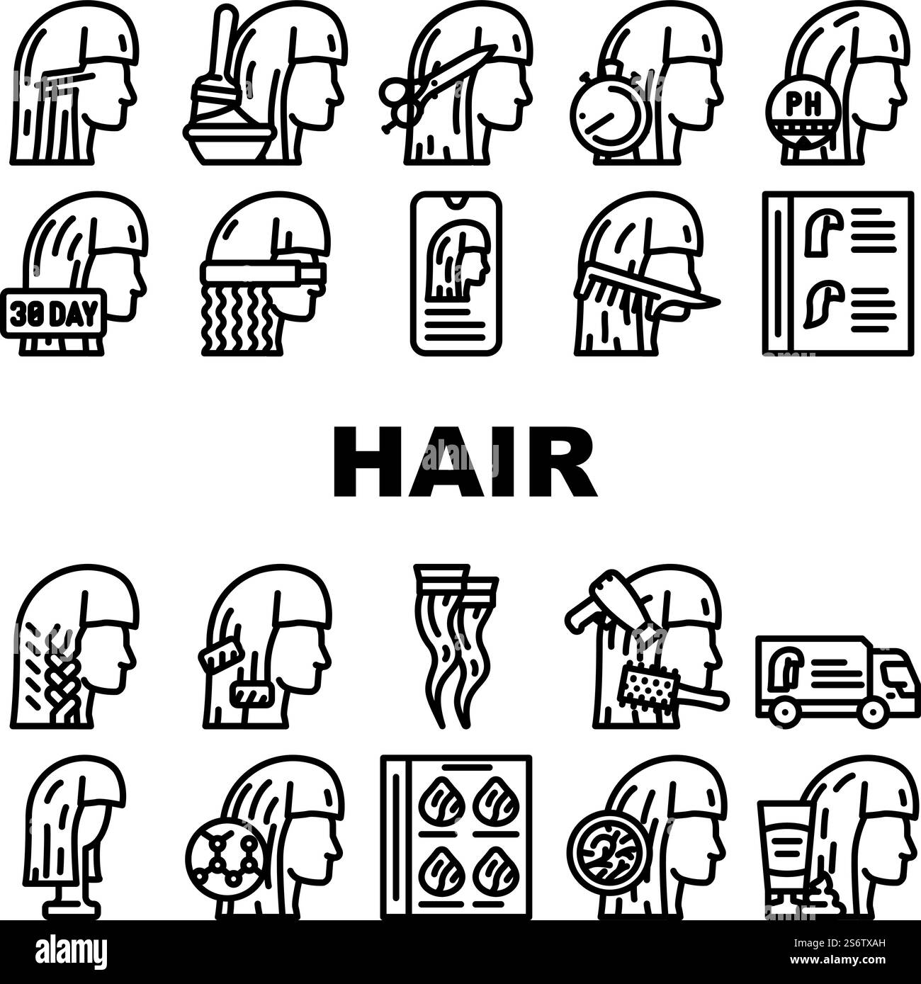 Hair Salon Hairstyle Service Icons Set Vector. Hair Painting And ...