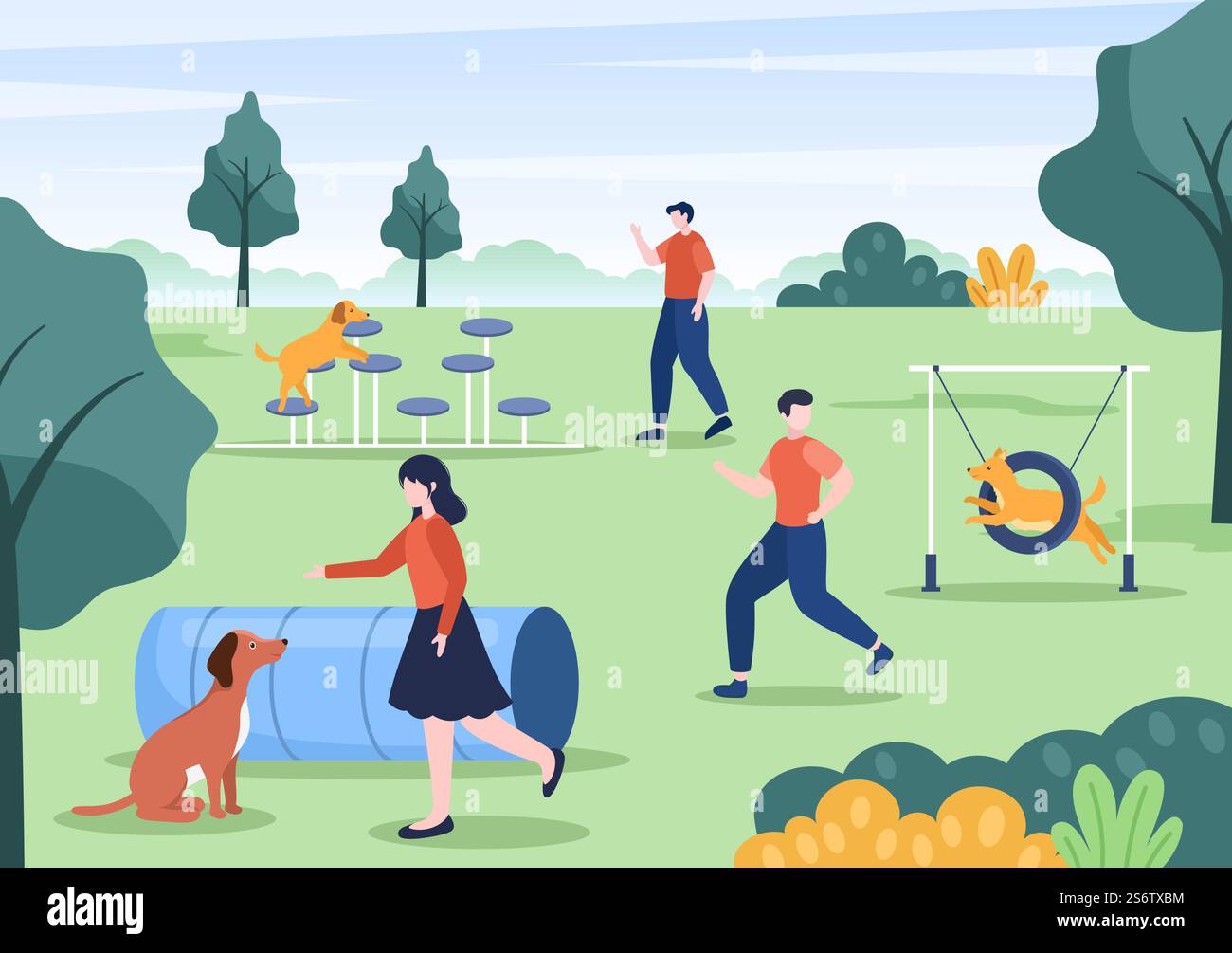 Dogs Training Center at Playground with Instructor Teaching Pets or ...