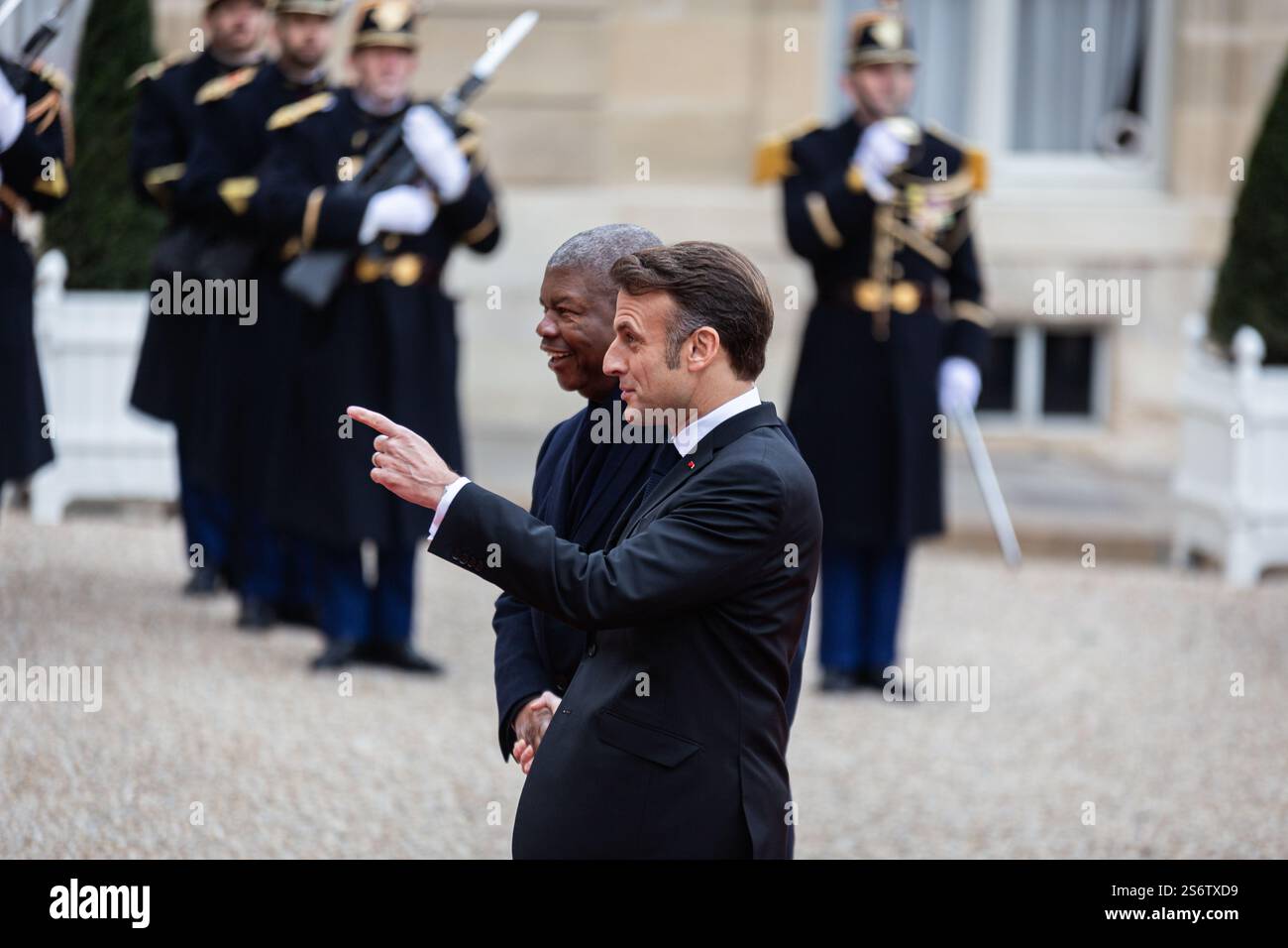 Paris, France. 16th Jan, 2025. French President Emmanuel Macron (R ...