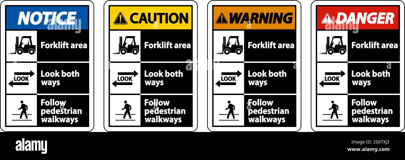 Forklift Area Look Both Ways Sign On White Background Stock Vector ...