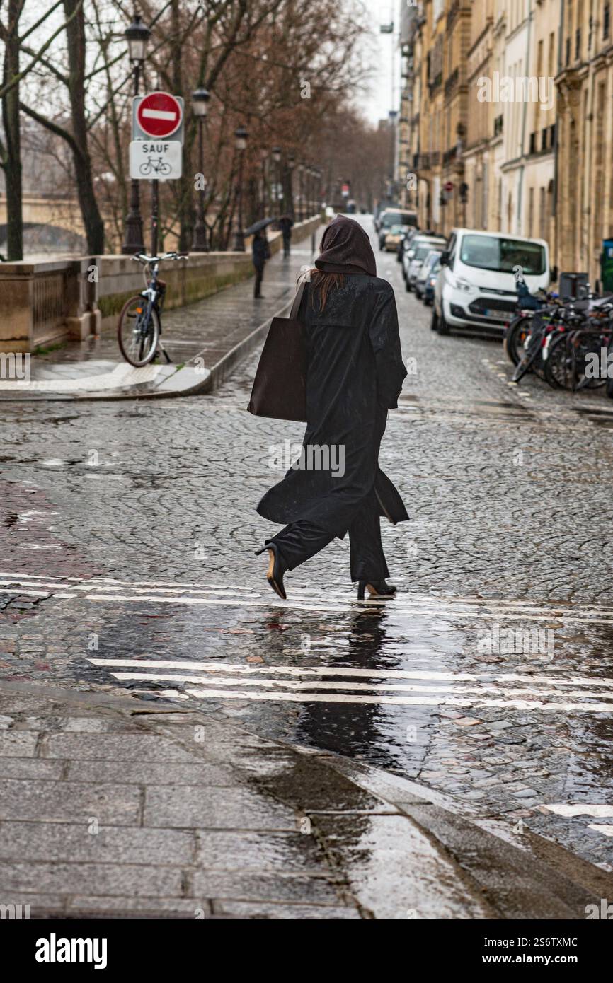 France, Paris, 75, 4th ARRT, ile Saint-Louis, silhouette of a woman ...