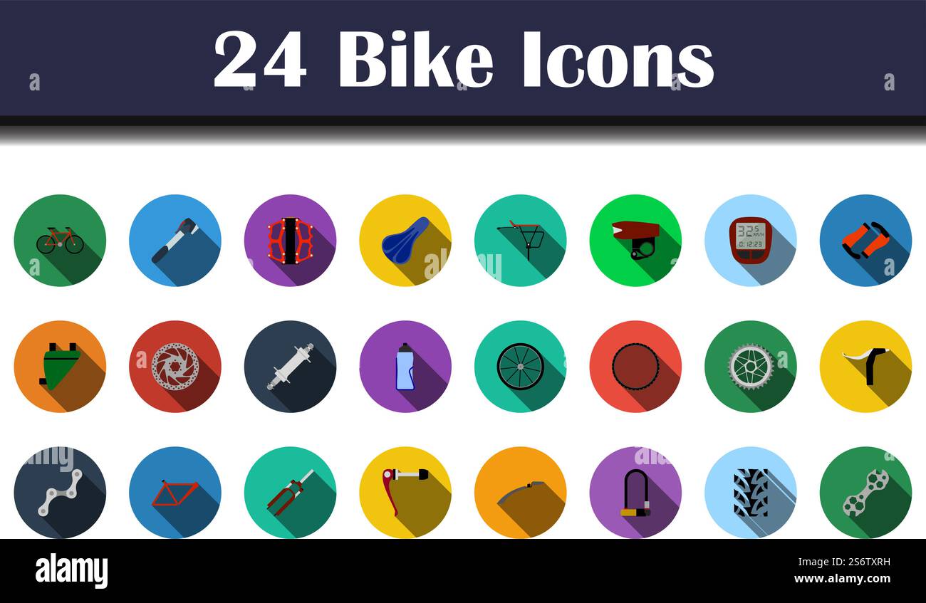 Bike Icon Set. Flat Design With Long Shadow. Vector illustration Stock ...