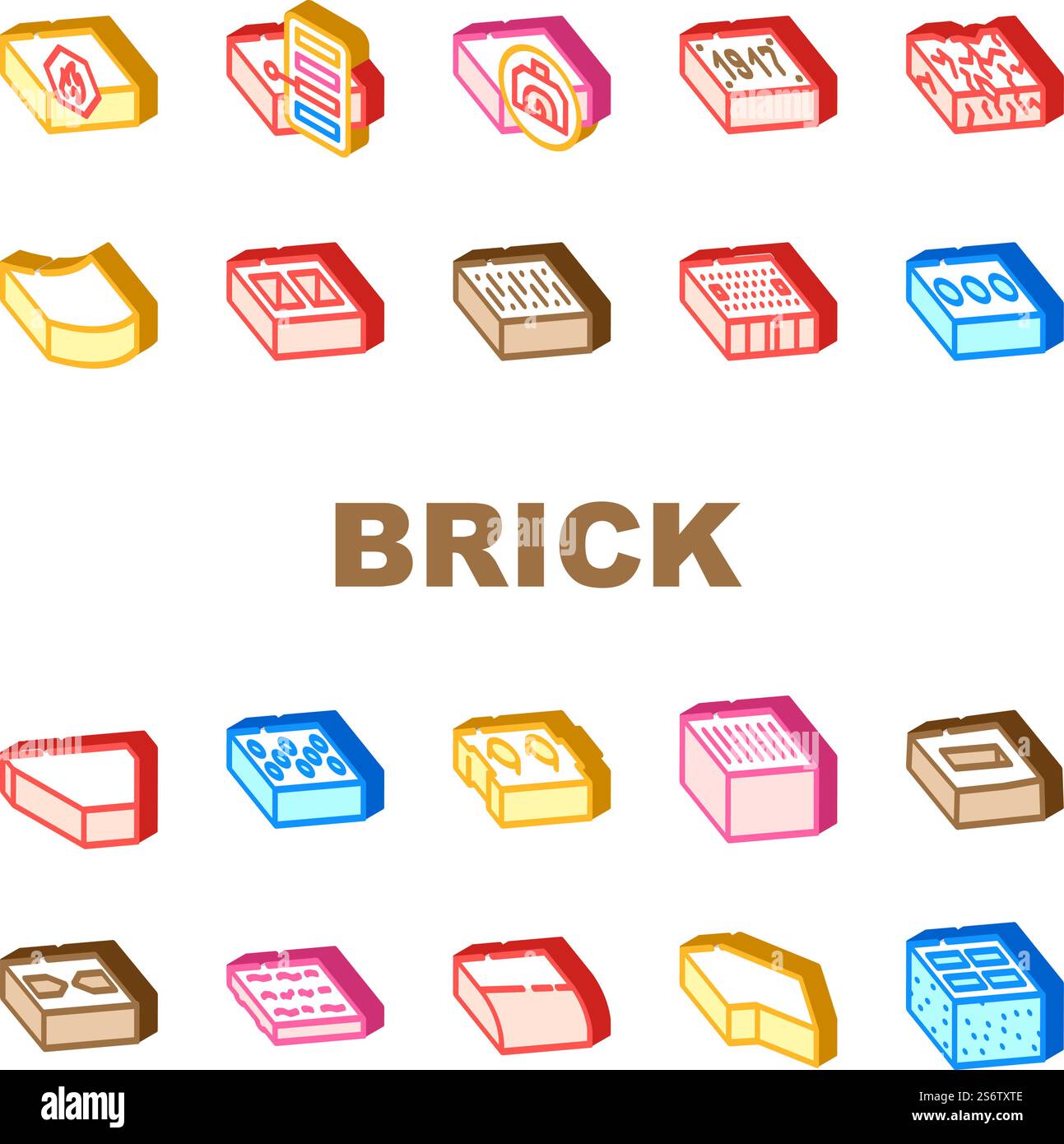 Brick For Building Construction Icons Set Vector. Refractory And ...