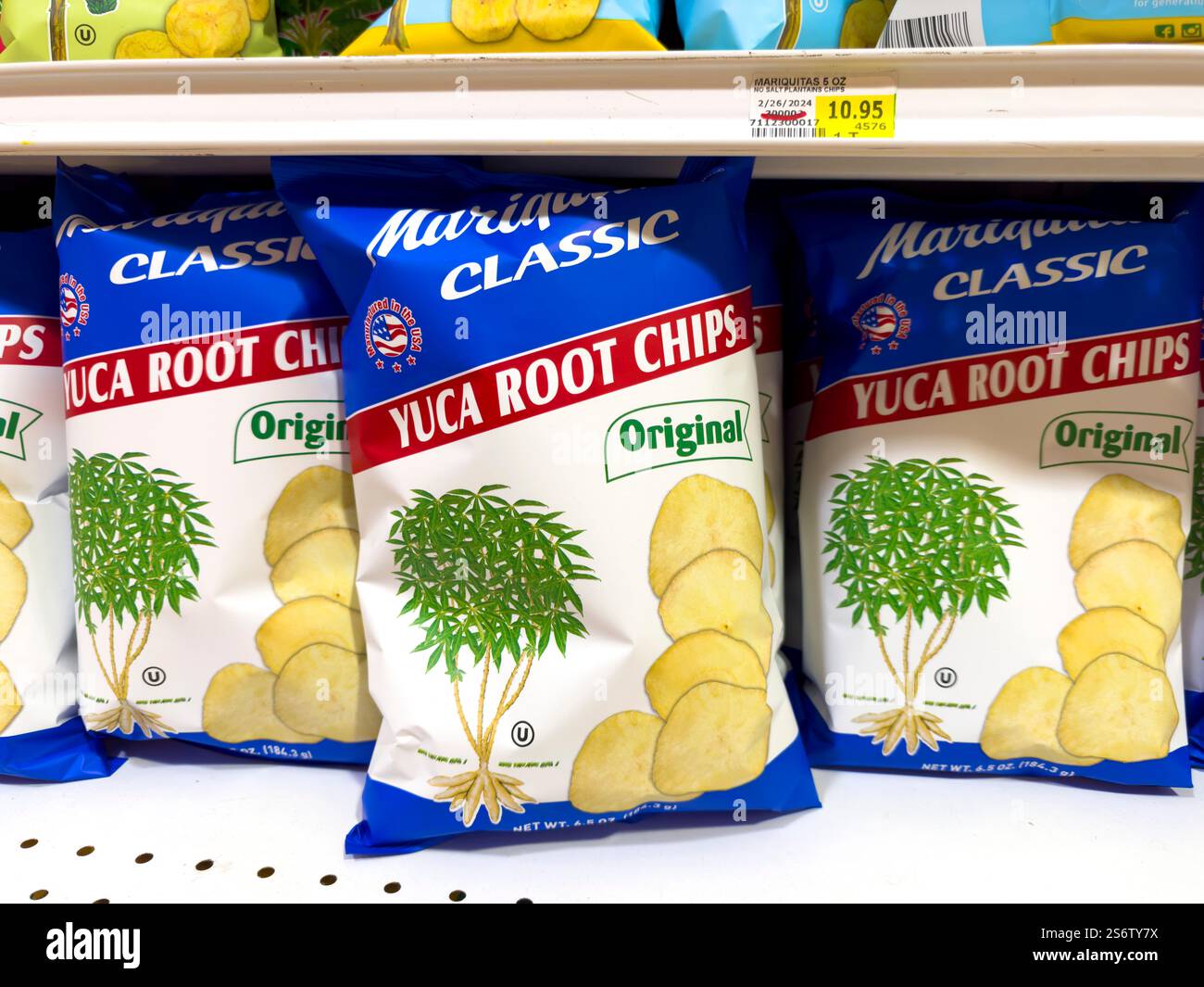 Supermarket shelf in the West Indies, chips, yuka root Stock Photo - Alamy