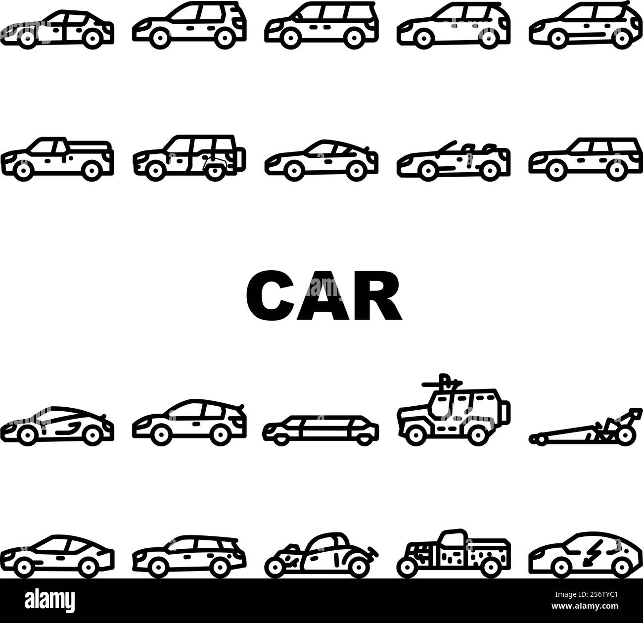 Car Transport Different Body Type Icons Set Vector. Hatchback And Sedan ...