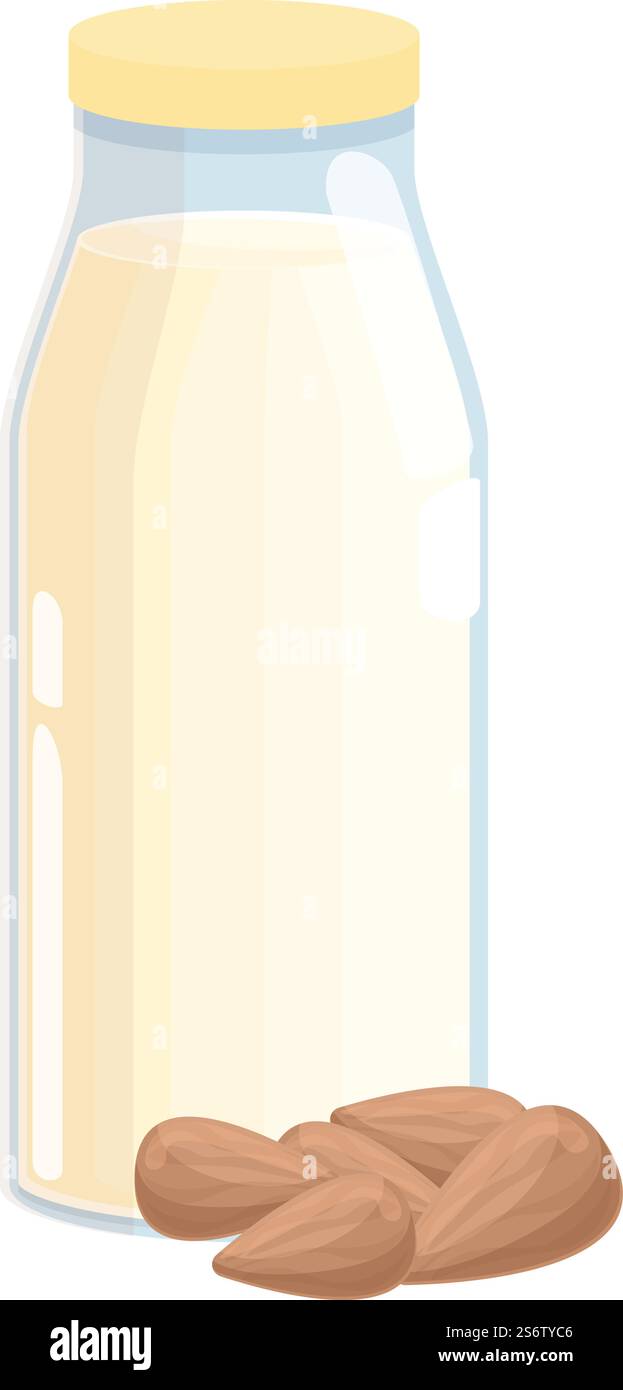 Almond nut milk bottle icon cartoon vector. Food vegan. Vegetarian ...
