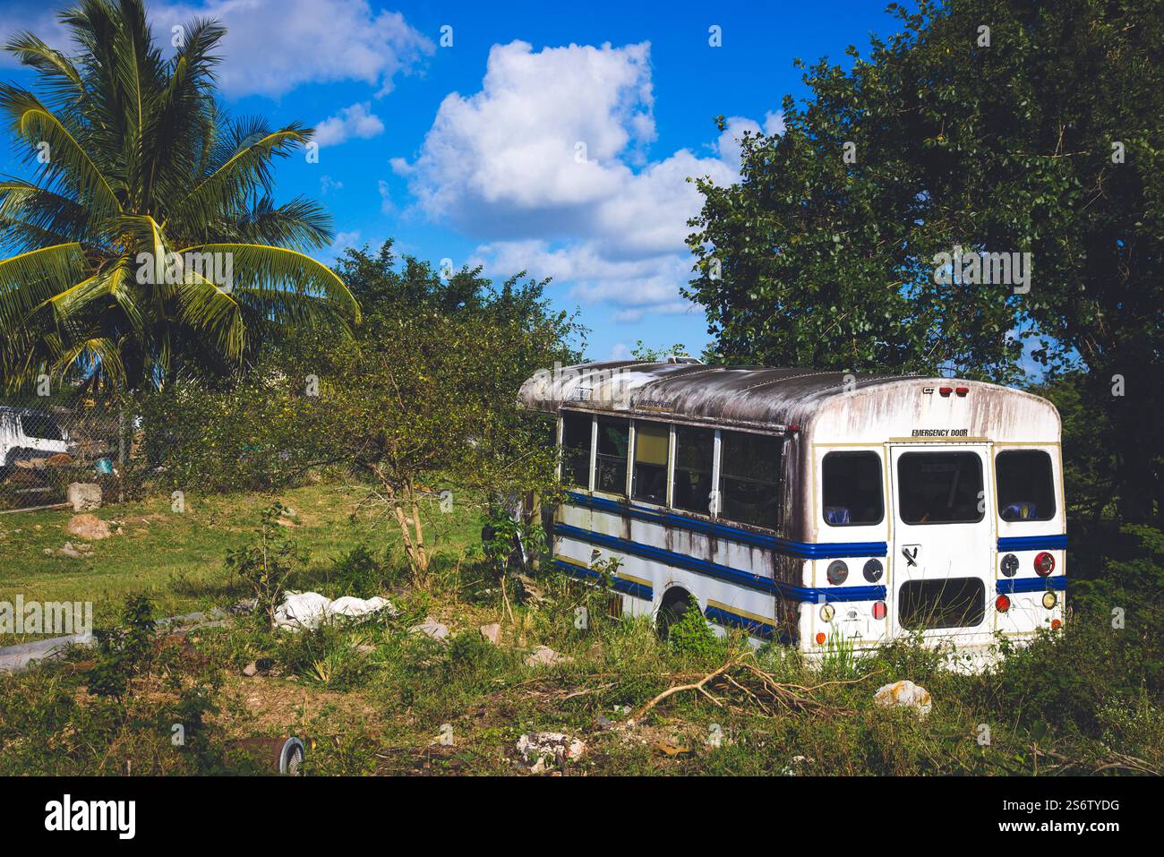 Antigua and Barbuda, West Indies, Antigua Island, school bus wreck in the wild Stock Photo - Alamy