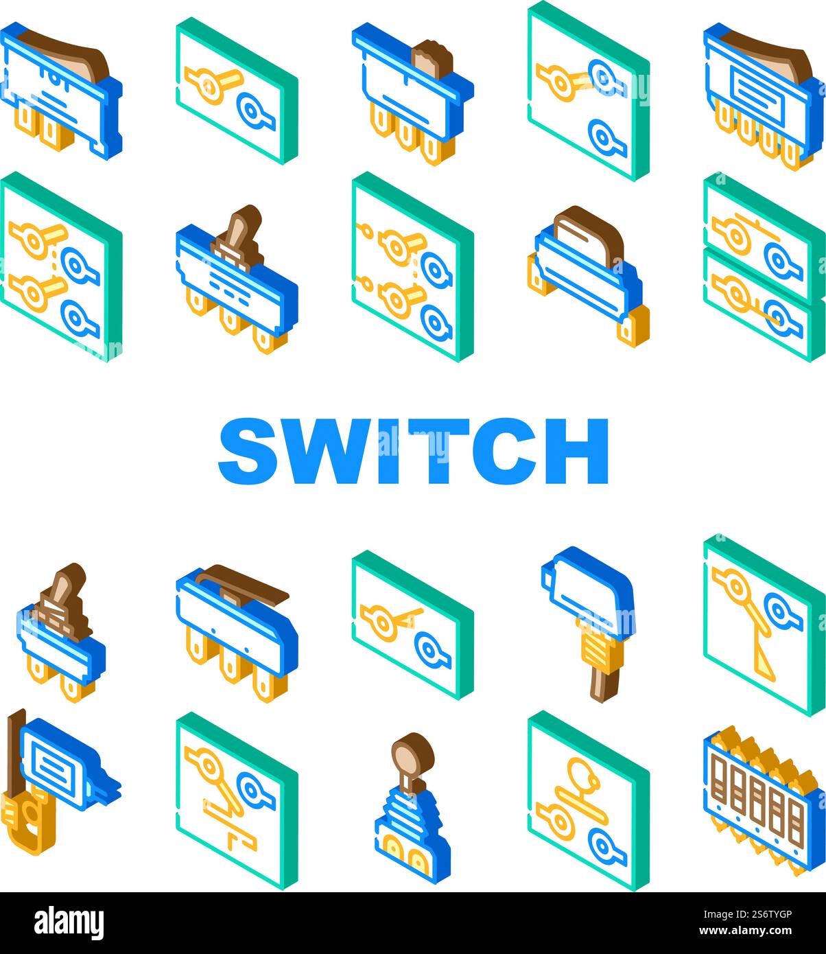 Switch Electricity Accessory Icons Set Vector. Double Pole Single Throw ...