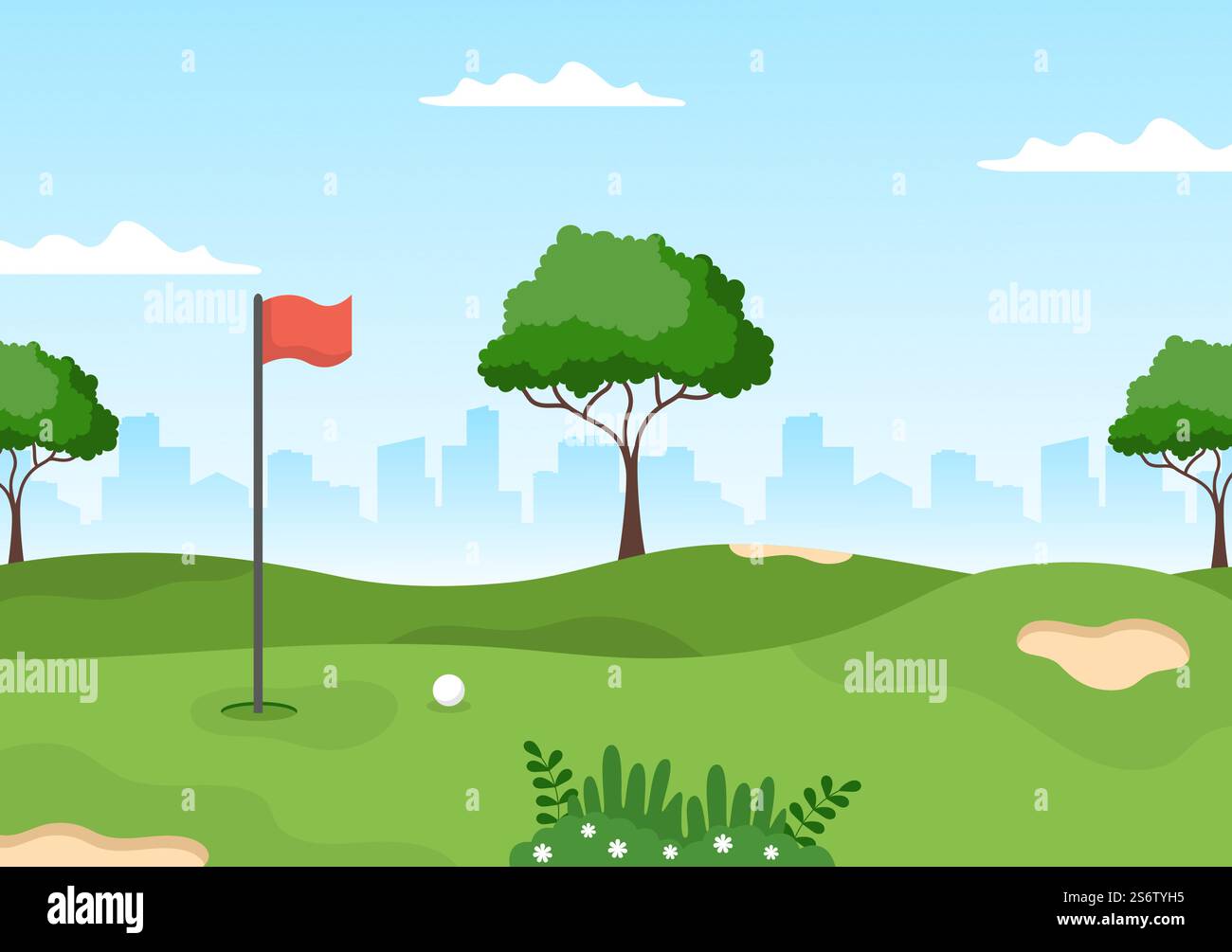 Playing Golf Sport with Flags, Sand Ground, Sand Bunker and Equipment ...