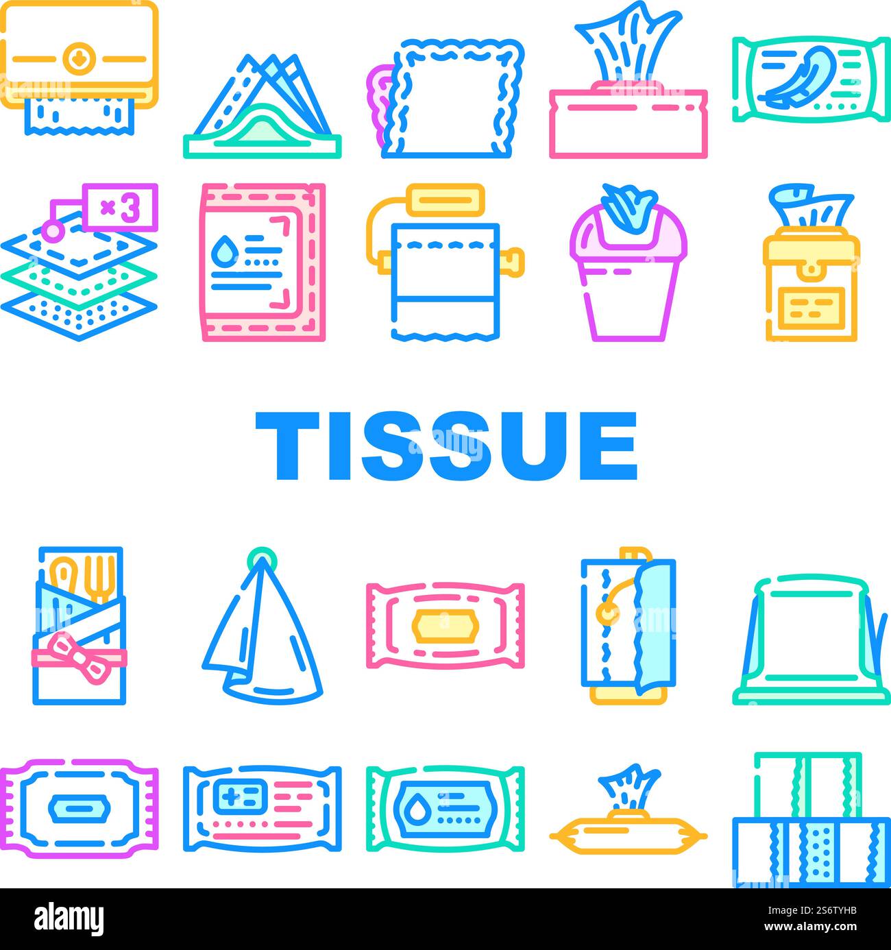 Tissue Paper And Napkin Package Icons Set Vector. Towel Dispenser And ...