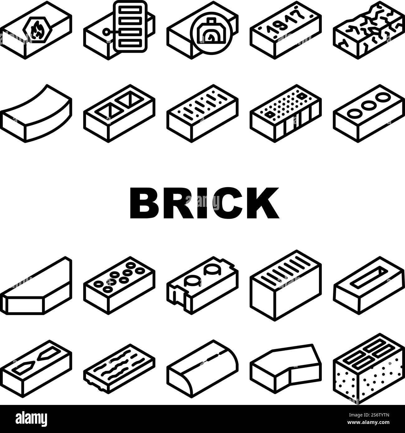Brick For Building Construction Icons Set Vector. Refractory And ...
