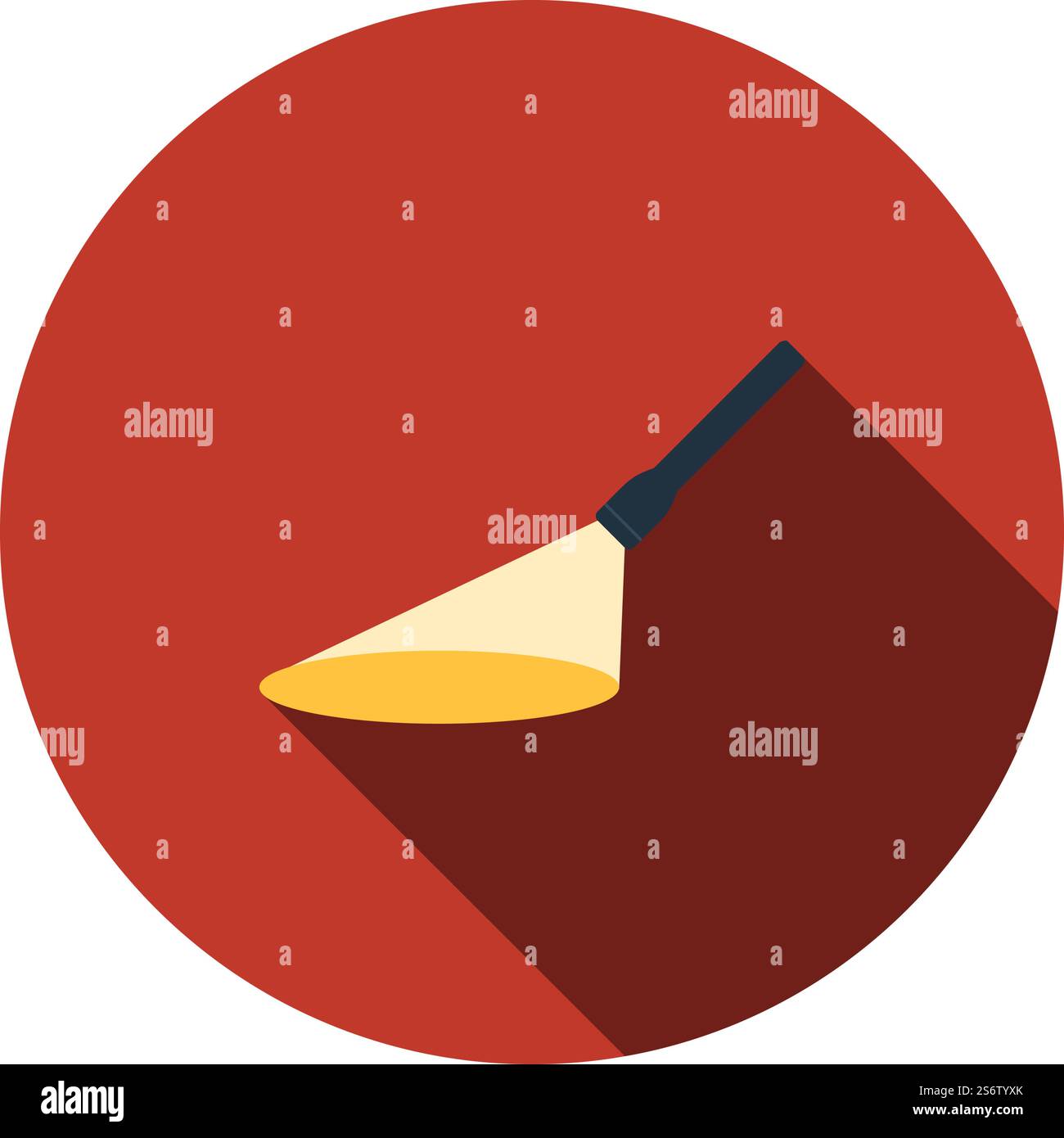 Flashlight Icon. Flat Circle Stencil Design With Long Shadow. Vector ...