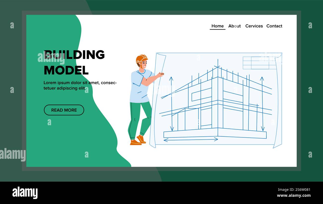 Building Model Developing Engineer Man Vector. Young Guy Architect ...