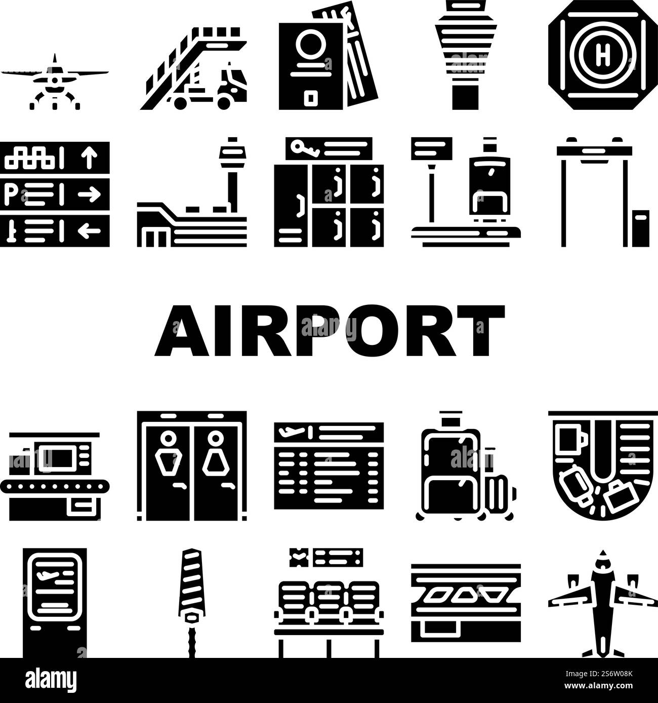 Airport Electronic Equipment Icons Set Vector. X-ray Security ...