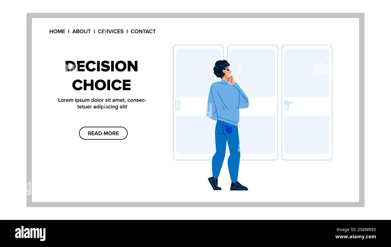 Decision Choice Making Young Man Thinker Vector. Decision Choice Make Businessman, Choosing Door ...
