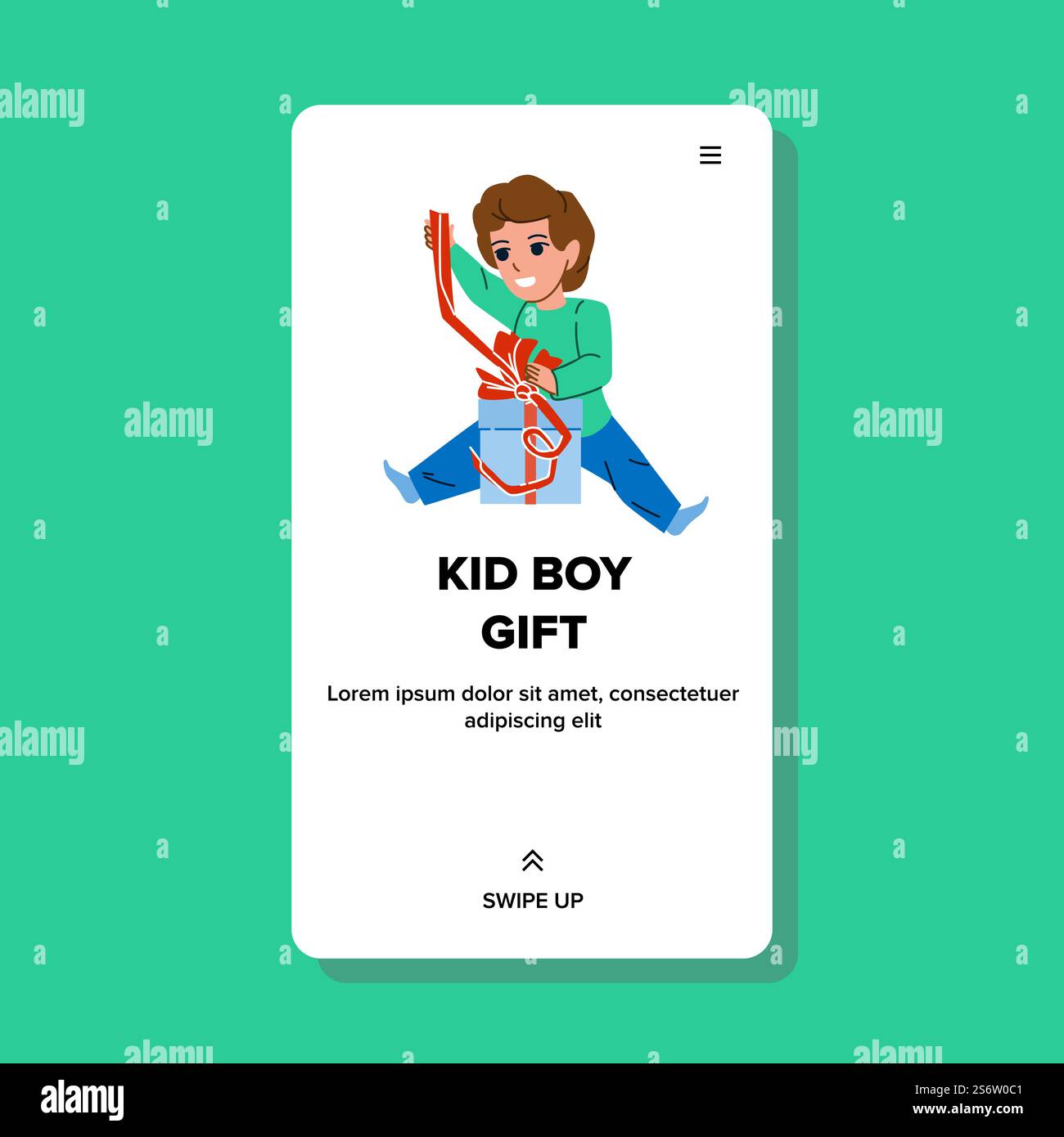 Kid Boy Gift Box Opening On Birthday Party Vector. Kid Boy Gift Open ...