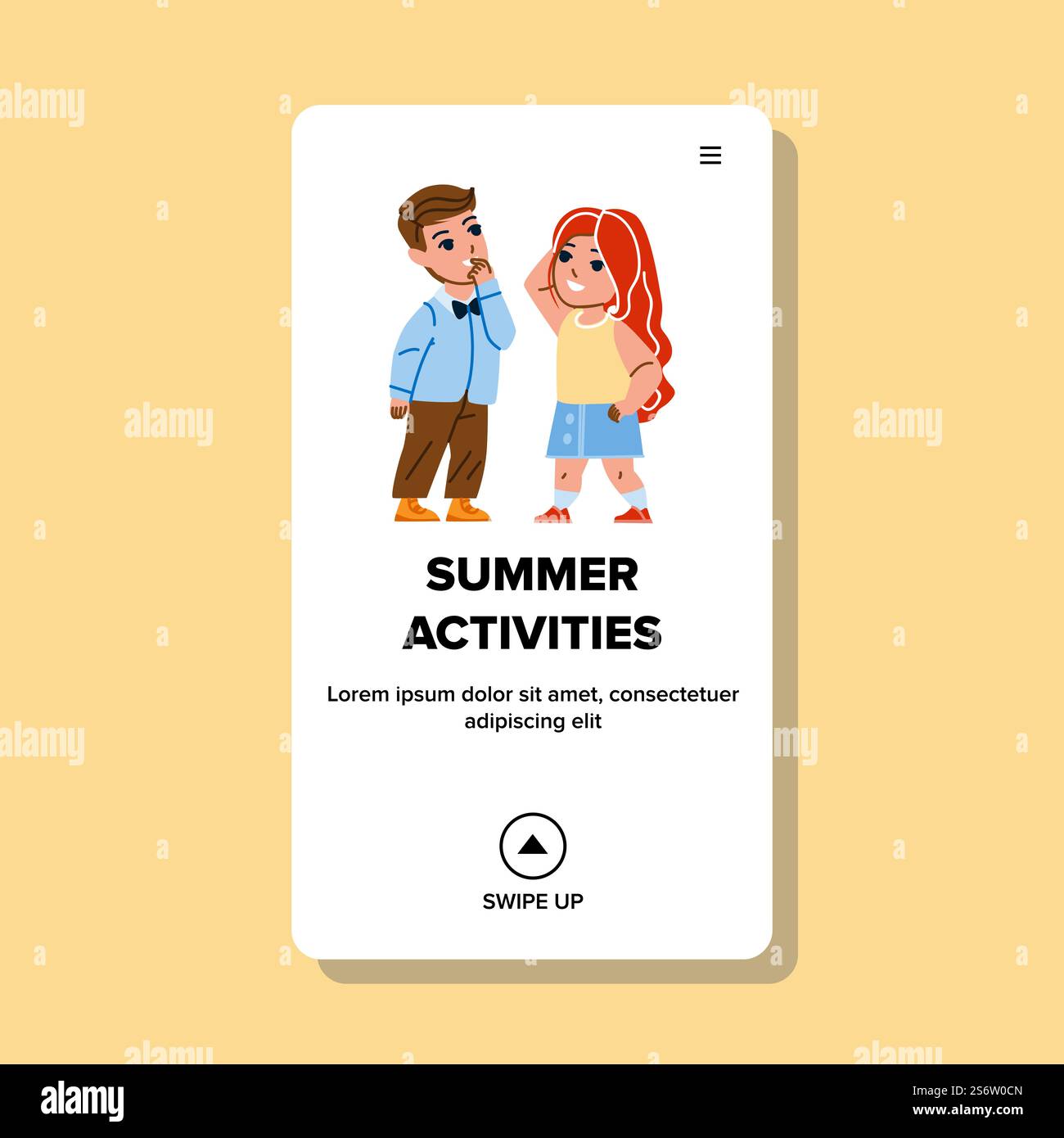 Summer Activities Brother And Sister Kids Vector. Happy Children ...